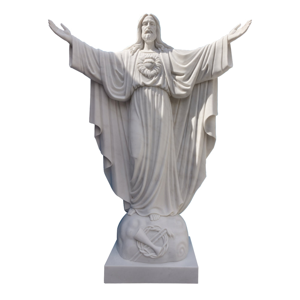 FINEST White Marble Sacred Heart Of Jesus Statues FM-011 (Including Pe