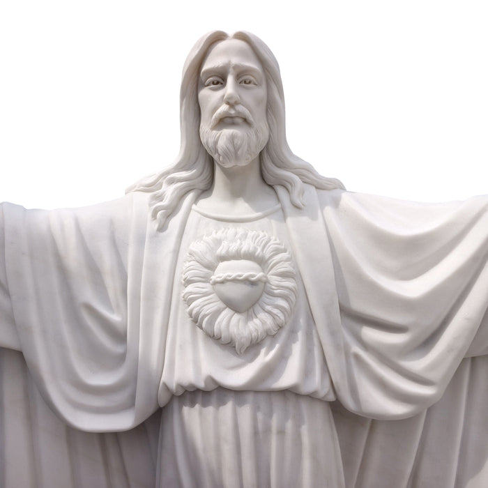 FINEST White Marble Sacred Heart Of Jesus Statues FM-011 (Including Pe