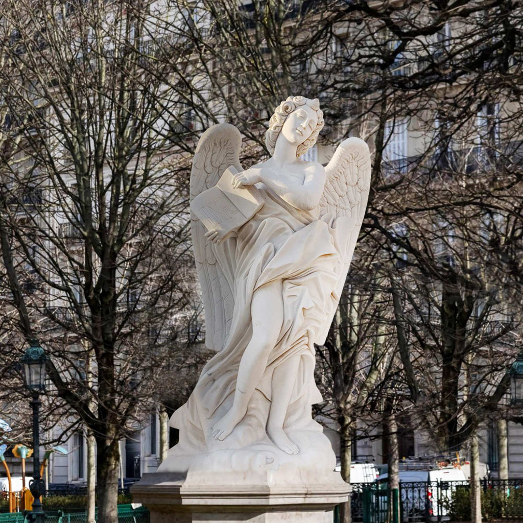 FINEST Reading Angel Marble Figure Sculpture for Garden Decoration FM-