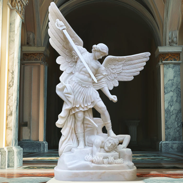 FINEST St. Michael the Archangel Garden Statue - Defender Marble Sculp