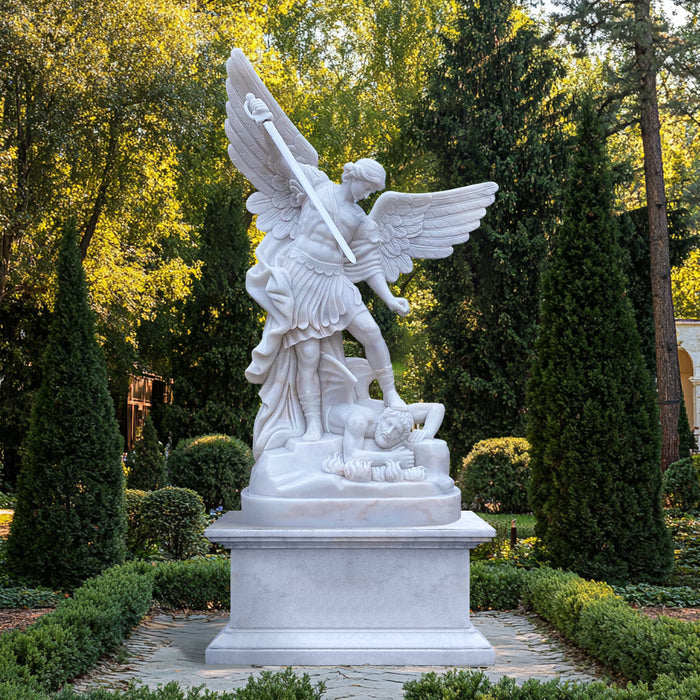 FINEST St. Michael the Archangel Garden Statue - Defender Marble Sculp