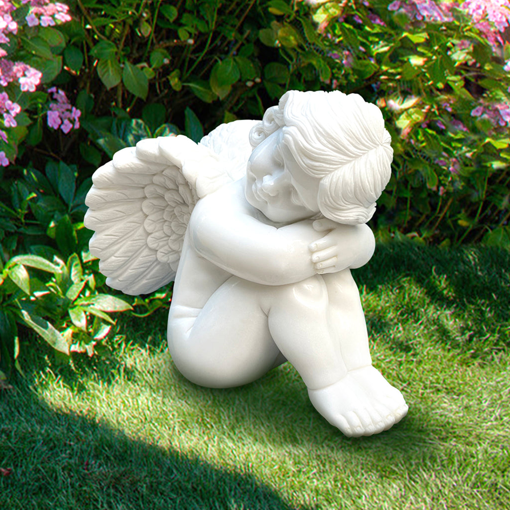 FINEST Custom Size White Marble Sleeping Cherub Angel Statue FM-082