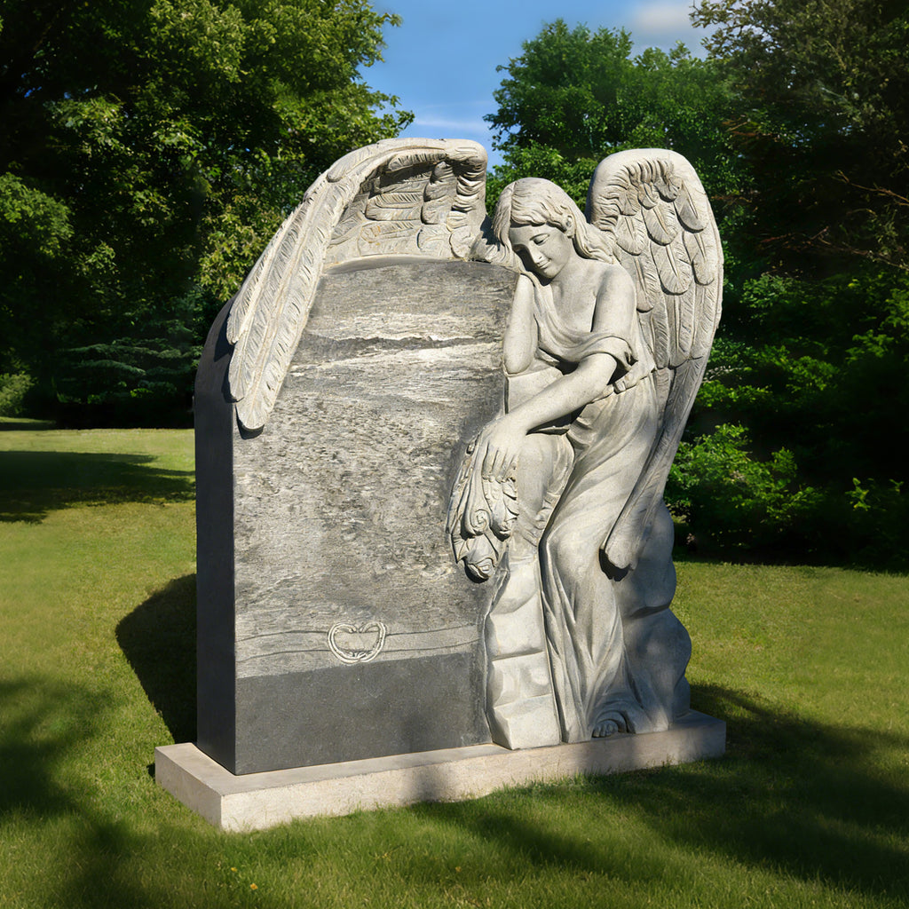 FINEST Grey Granite Angel Memorial Headstone Carved Angel Tombstone Mo